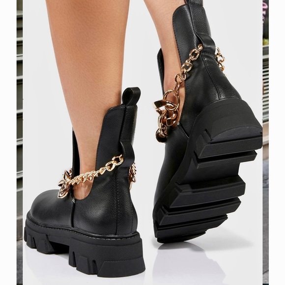 Shoes | Chunky Boot With Gold Removable Chain | Poshmark